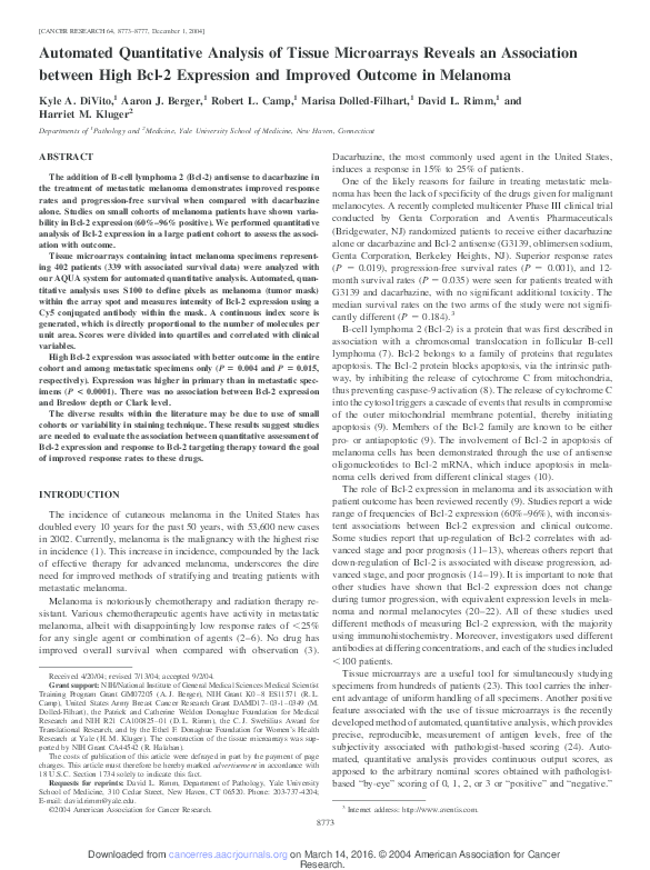(PDF) Automated Quantitative Analysis of Tissue Microarrays Reveals an Association between High ...