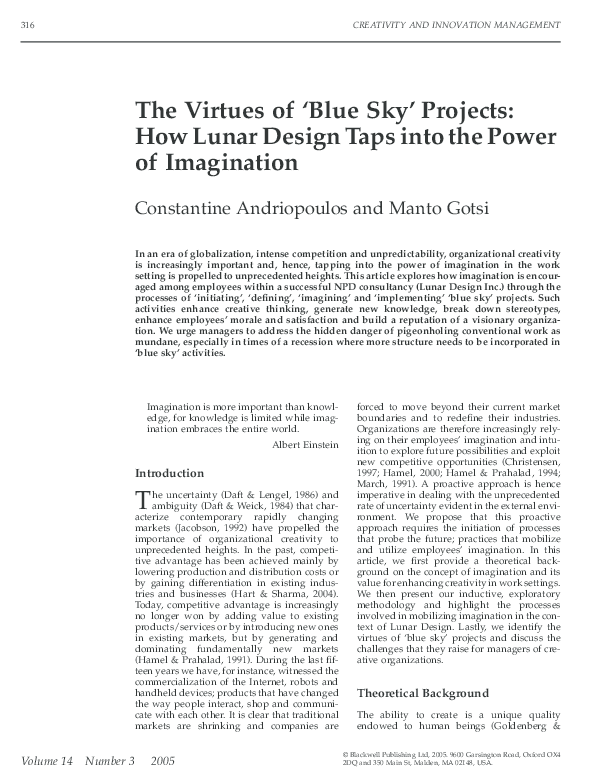 (PDF) The Virtues of 'Blue Sky' Projects: How Lunar Design Taps into ...
