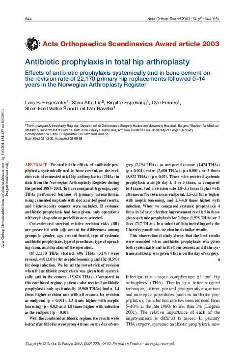 (PDF) Antibiotic containing bone cement in prevention of hip and knee ...