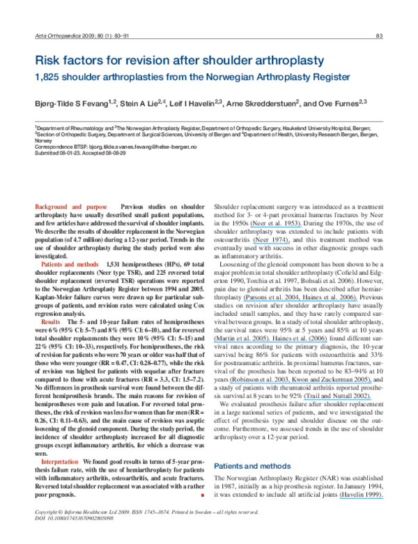 (PDF) Risk factors for revision after shoulder arthroplasty