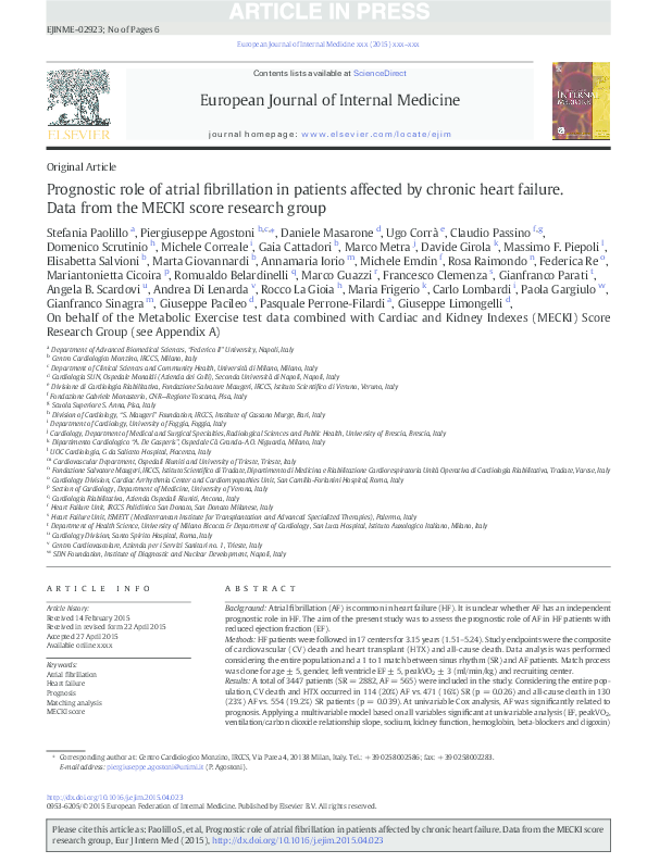 (PDF) Prognostic role of atrial fibrillation in patients affected by ...