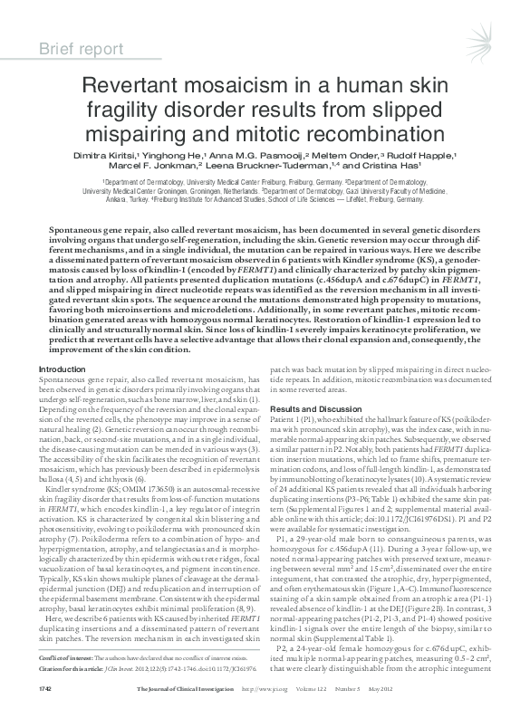 (PDF) Revertant mosaicism in a human skin fragility disorder results ...