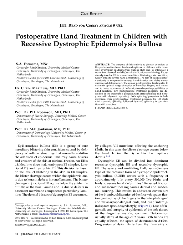 (PDF) Postoperative Hand Treatment in Children with Recessive ...