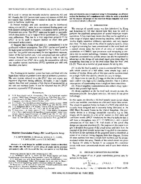 Pdf Multibit Convolution Using A Bit Level Systolic Array