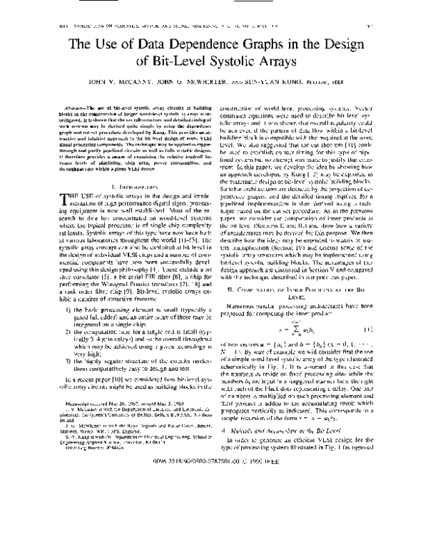 Pdf The Use Of Data Dependence Graphs In The Design Of Bit Level Systolic Arrays John