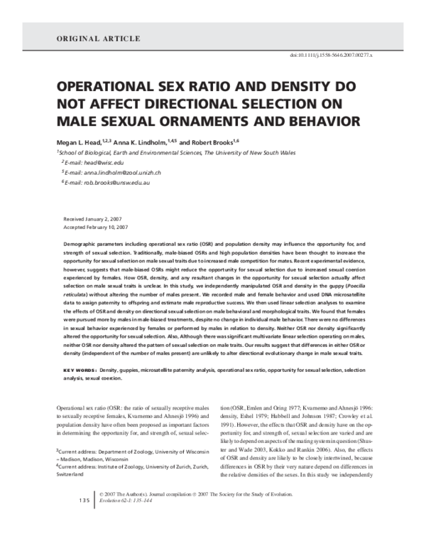 Pdf Operational Sex Ratio And Density Do Not Affect Directional