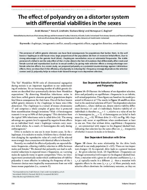 (PDF) The effect of polyandry on a distorter system with differential viabilities in the sexes