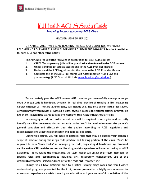 (PDF) IU Health ACLS Study Guide