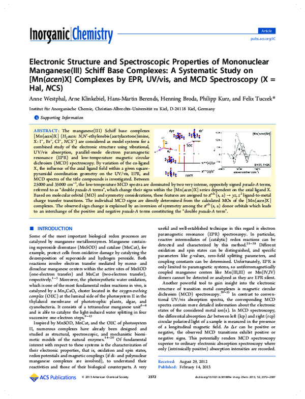 (PDF) Electronic Structure and Spectroscopic Properties of Mononuclear Manganese(III) Schiff ...