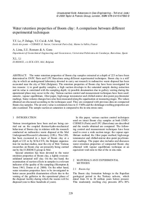 (PDF) Water retention properties of Boom clay: A comparison between ...
