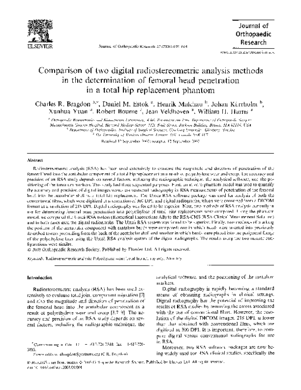 (PDF) Comparison of two digital radiostereometric analysis methods in ...
