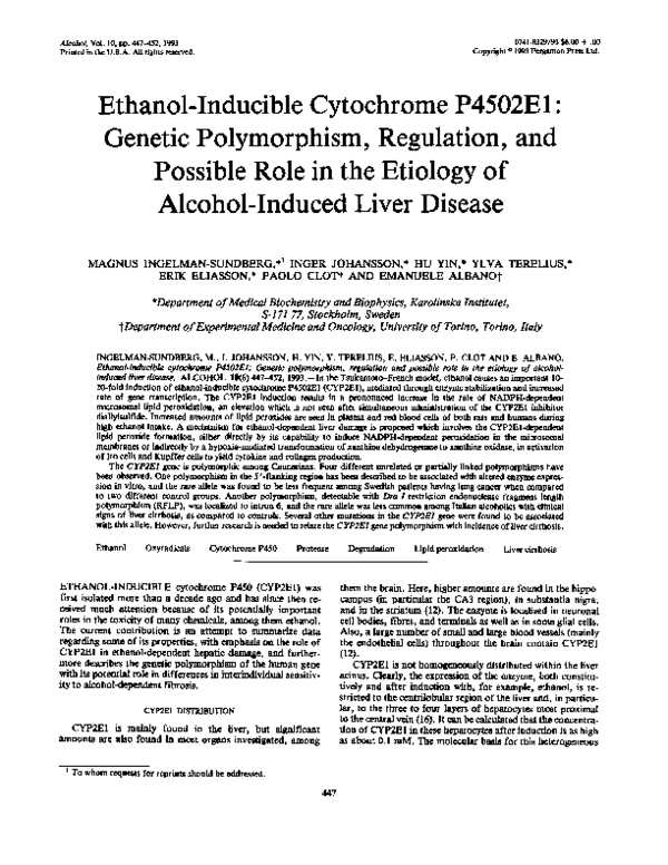 (PDF) Ethanol-inducible cytochrome P4502E1: Genetic polymorphism, regulation, and possible role ...