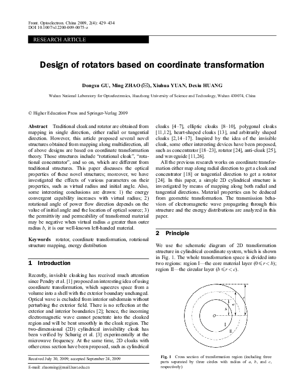 (PDF) Design of rotators based on coordinate transformation