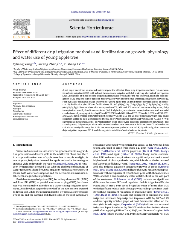 Pdf Effect Of Different Drip Irrigation Methods And Fertilization On