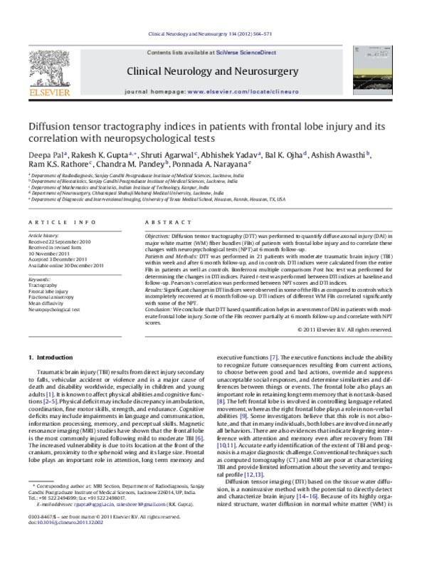 (PDF) Diffusion tensor tractography indices in patients with frontal lobe injury and its ...