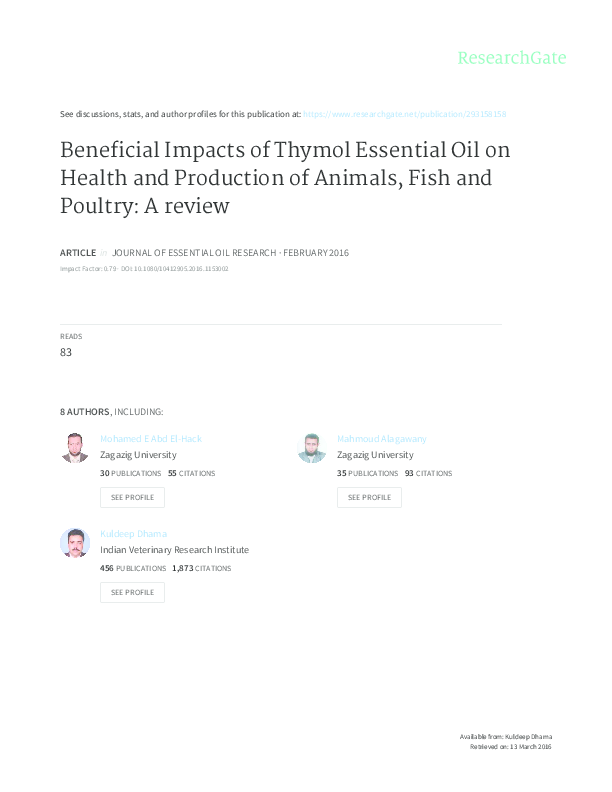 (PDF) Beneficial Impacts of Thymol Essential Oil on Health and ...