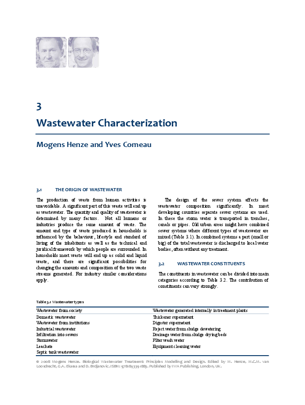 (PDF) 3 Wastewater Characterization Mogens Henze and Yves Comeau 3.1 ...