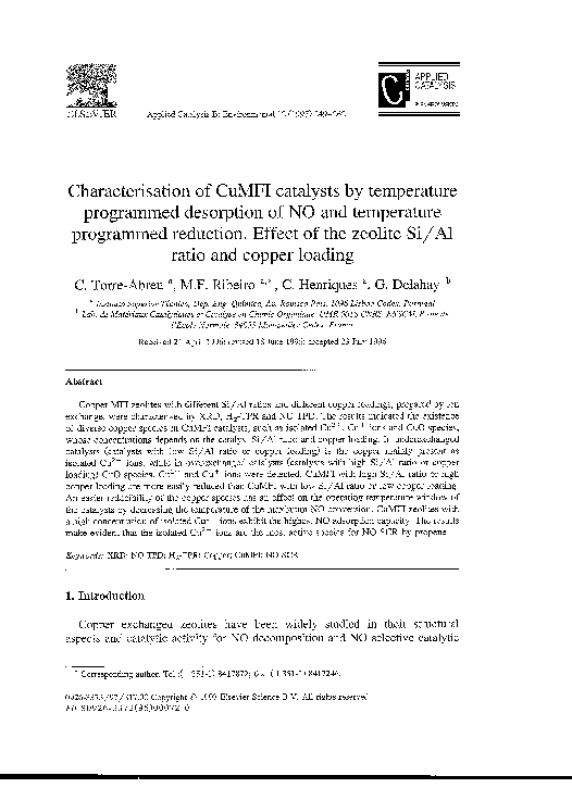 (PDF) Characterisation of CuMFI catalysts by temperature programmed ...
