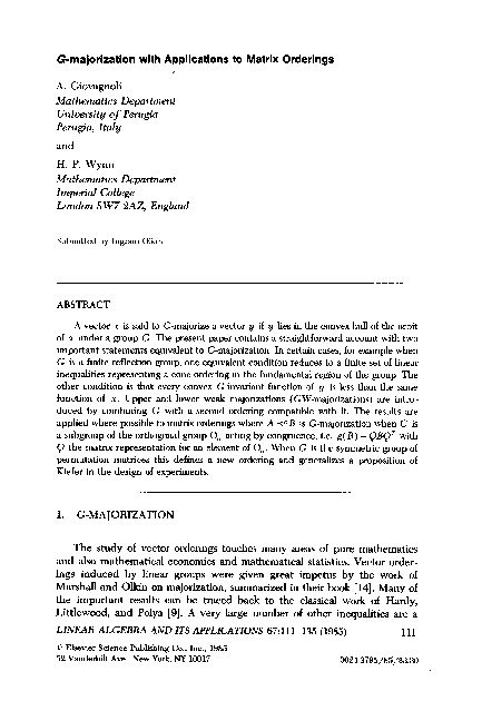 (PDF) G-majorization with applications to matrix orderings | Henry Wynn - Academia.edu
