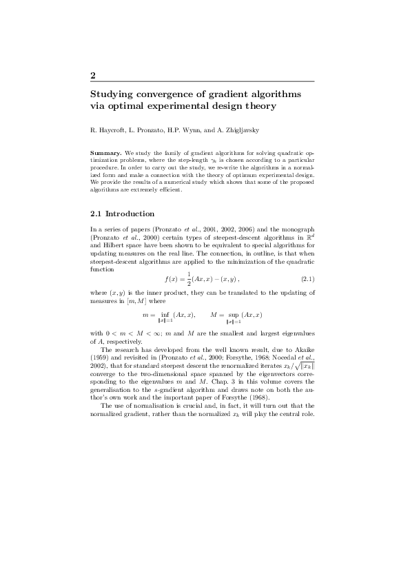 (PDF) Studying convergence of gradient algorithms via optimal experimental design theory