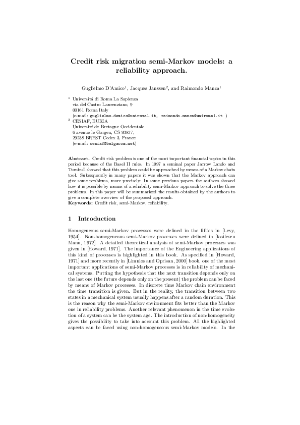 (PDF) Credit risk migration semi-Markov models: a reliability approach