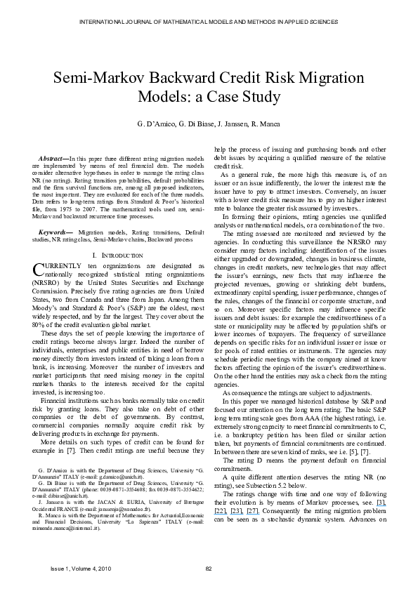 (PDF) Semi-Markov backward credit risk migration models compared with ...