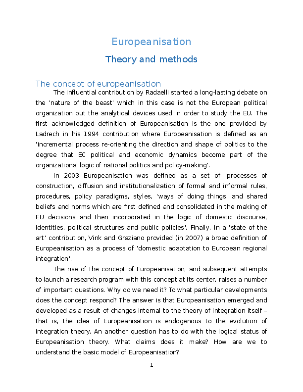 (DOC) Europeanisation Theory and methods