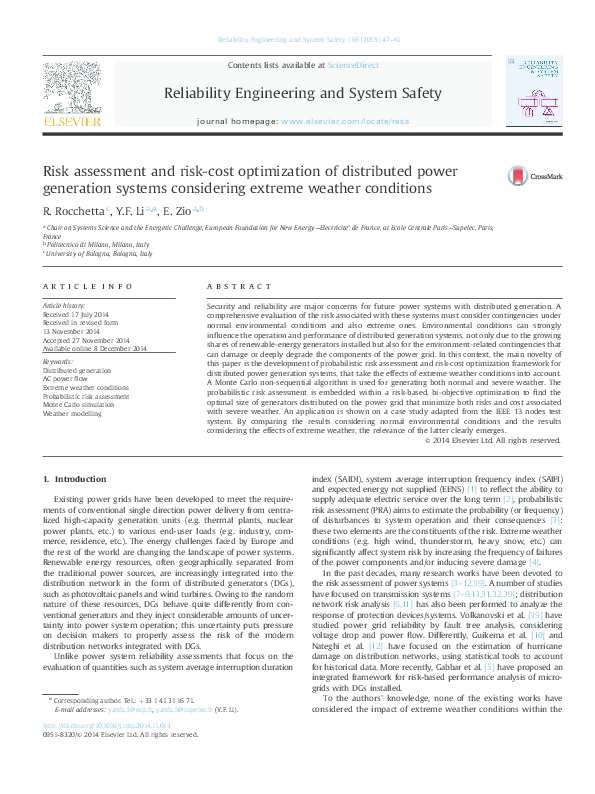 Pdf Risk Assessment And Risk Cost Optimization Of Distributed Power