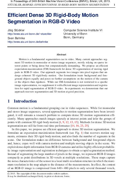 (PDF) Efficient Dense 3D Rigid-Body Motion Segmentation in RGB-D Video | Sven Behnke - Academia.edu