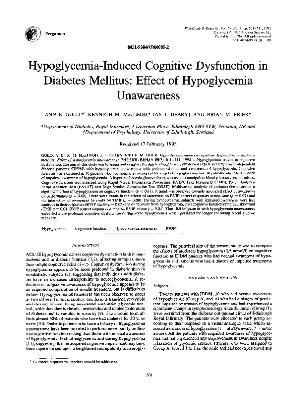 (PDF) Hypoglycemia-induced cognitive dysfunction in diabetes mellitus ...