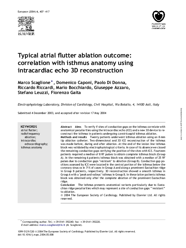 (PDF) Typical atrial flutter ablation outcome: correlation with isthmus anatomy using ...