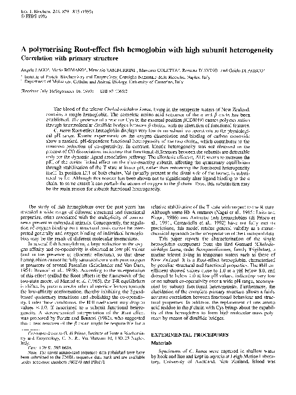 (PDF) A polymerising Root-effect fish hemoglobin with high subunit ...