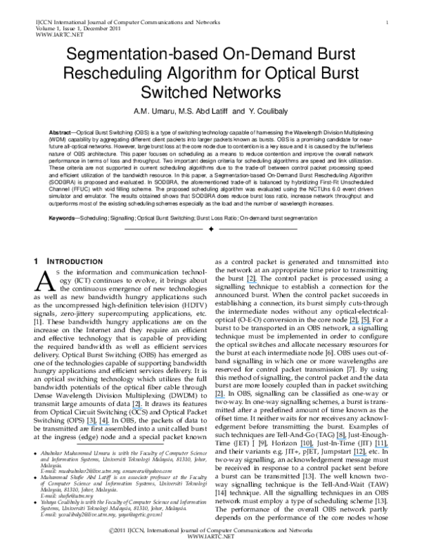 Pdf Segmentation Based On Demand Burst Rescheduling Algorithm For Optical Burst Switched Networks
