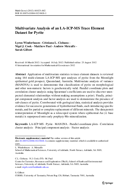 (PDF) Multivariate Analysis of an LA-ICP-MS Trace Element Dataset for Pyrite