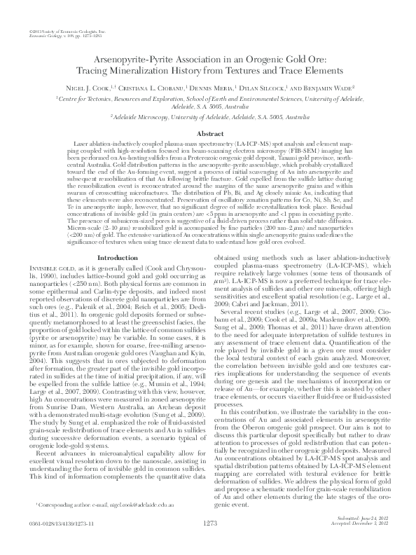 (PDF) Arsenopyrite-Pyrite Association in an Orogenic Gold Ore: Tracing Mineralization History ...