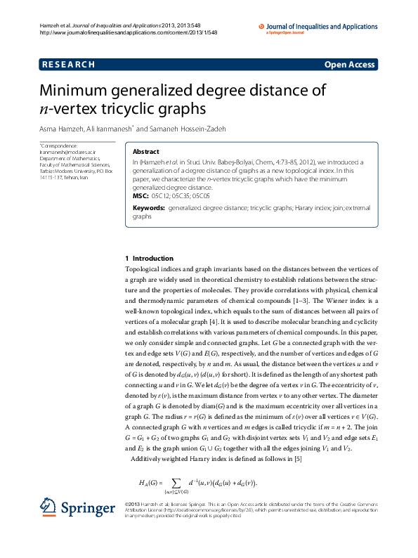 (PDF) Minimum generalized degree distance of n-vertex tricyclic graphs