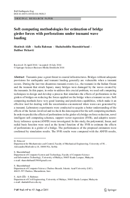 (PDF) Soft computing methodologies for estimation of bridge girder forces with perforations ...