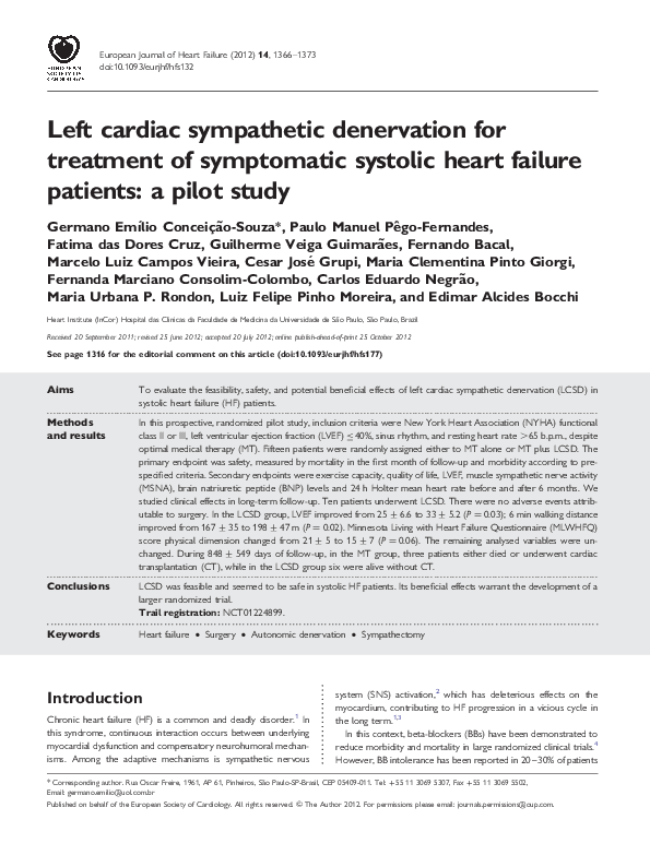 (PDF) Left cardiac sympathetic denervation for treatment of symptomatic systolic heart failure ...