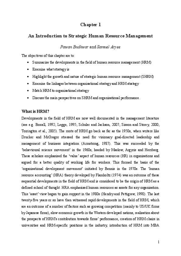 (DOC) Chapter 1 An Introduction to Strategic Human Resource Management