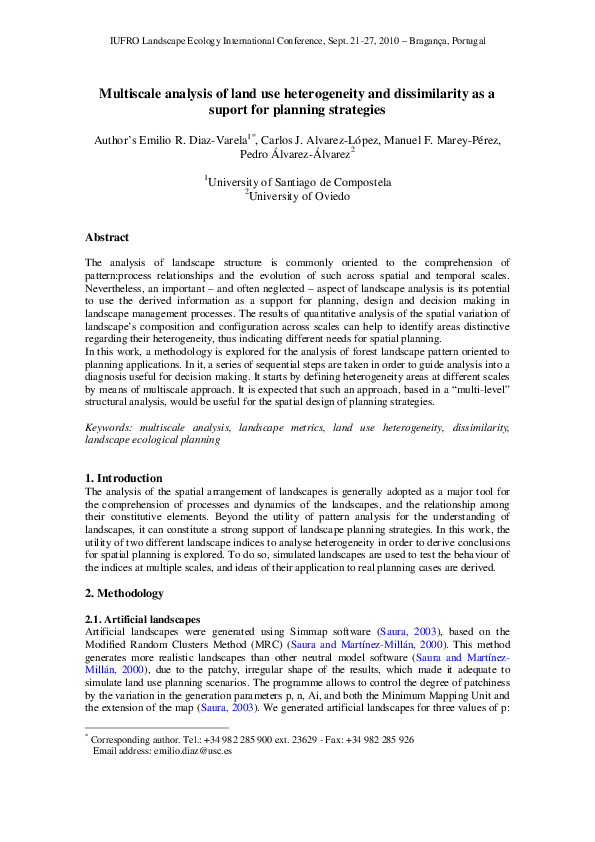 (PDF) Multiscale analysis of land use heterogeneity and dissmilarity as a suport for planning ...