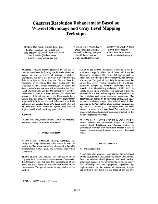 Pdf Contrast Resolution Enhancement Based On Wavelet Shrinkage And Gray Level Mapping Technique