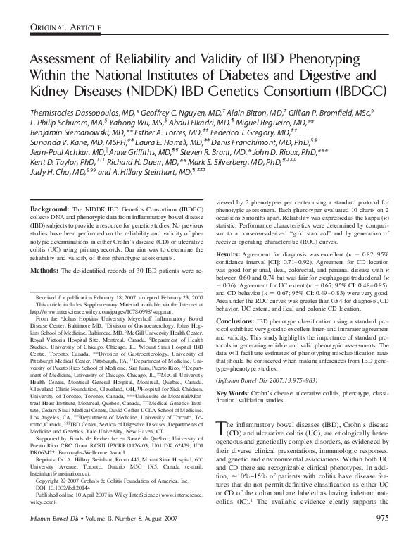 (PDF) Assessment of reliability and validity of IBD phenotyping within ...