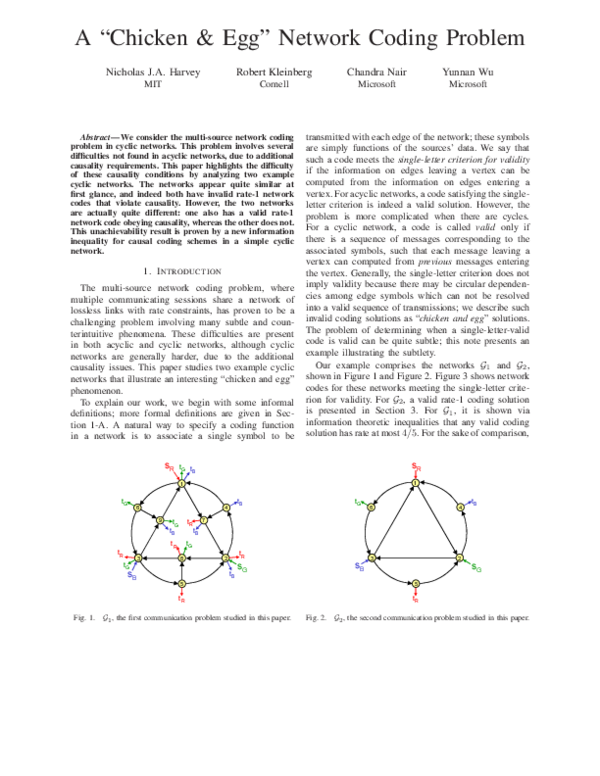(PDF) A Chicken & Egg Network Coding Problem