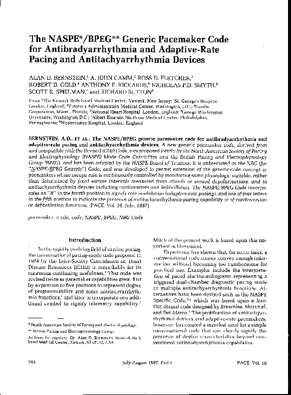 (PDF) The NASPE*/BPEG** Generic Pacemaker Code for Antibradyarrhythmia ...