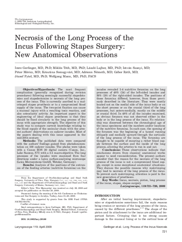 (PDF) Necrosis of the long process of the incus following stapes ...