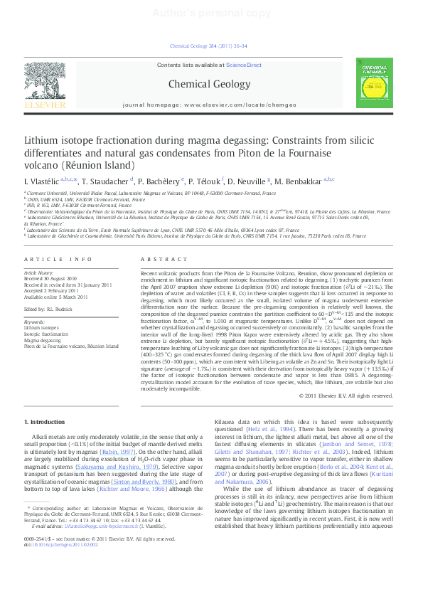 (PDF) Lithium isotope fractionation during magma degassing: Constraints ...