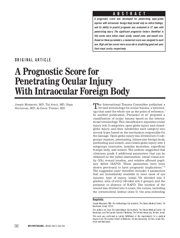 (PDF) A prognostic score for penetrating ocular injury with intraocular ...