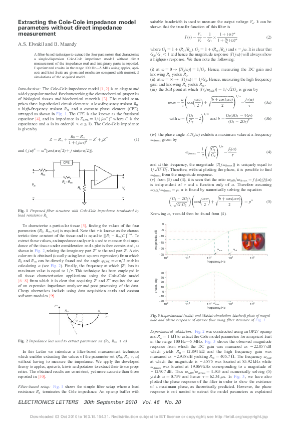 (PDF) Extracting the Cole-Cole impedance model parameters without ...