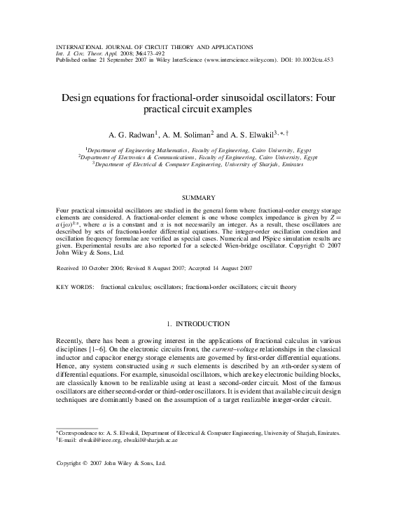 (PDF) Design equations for fractional-order sinusoidal oscillators: Four practical circuit examples