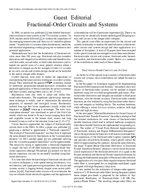 Pdf Guest Editorial Fractional Order Circuits And Systems